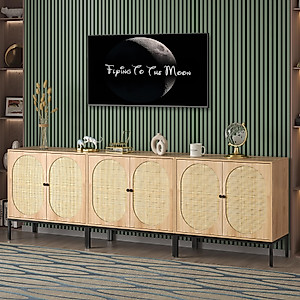 Yechen Set of 2 Sideboard Storage Cabinet with Handmade Natural Rattan Doors, Buffet Cabinet with Storage, for Living Room, Dining Room, Entryway, Kitchen, Nature 1