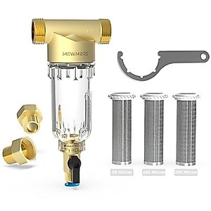 MewMore WHC40 Sediment Filter, 40 & 100 & 200 Micron Reusable Spin Down Sediment Water Filter, Whole House Water Filter for Well Water, Home Pre-filtration System, 1" MNPT + 3/4" FNPT + 3/4"MNPT