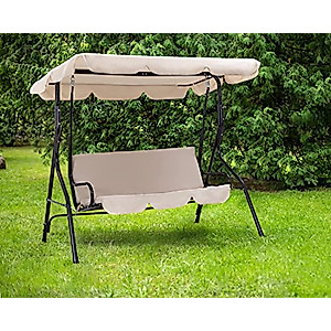 Outdoor Swing Patio Swing with Canopy Backyard Outdoor Swing Chair with Removable Cushions Adjustable Tilt Canopy Comfortable Armrests Stable Frame for Patio Outdoor Garden Backyard Beige