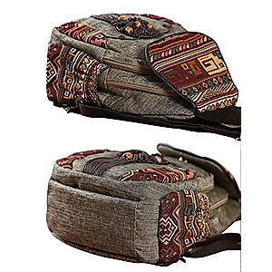 POPUCT Cotton Boho Small Backpack Fashion Hand Knitting Mini Chest Bag for Women and Girls(brown)