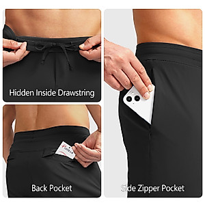 Pudolla Men's Golf Pants Stretch Sweatpants with Zipper Pockets Slim Fit Work Casual Joggers Pants for Men (Black Large)