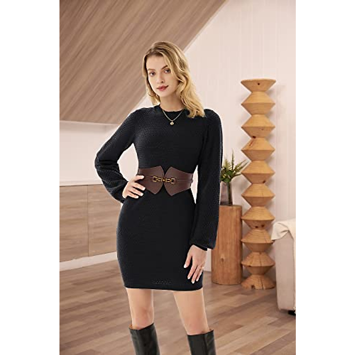 GRACE KARIN Women Stretchy Belt for Dresses Vintage Elastic Wide Waist Belt Dark Brown XL