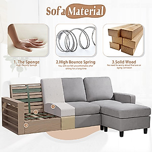 JAMFLY 79'' Sectional Sofa Couch with Storage Ottoman, Living Room Furniture Set Small Deep Convertible Sofa, L-Shaped Couch Wide Reversible Chaise with Linen Fabric (Grey)