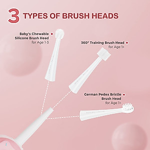 Rechargeable Electric Toothbrush for Baby, Toddler Electric Toothbrush with LED Light, Easy-Grip Silicone Handle, 3 Modes with 2 Minutes Smart Timer, Ages 1+, Pink