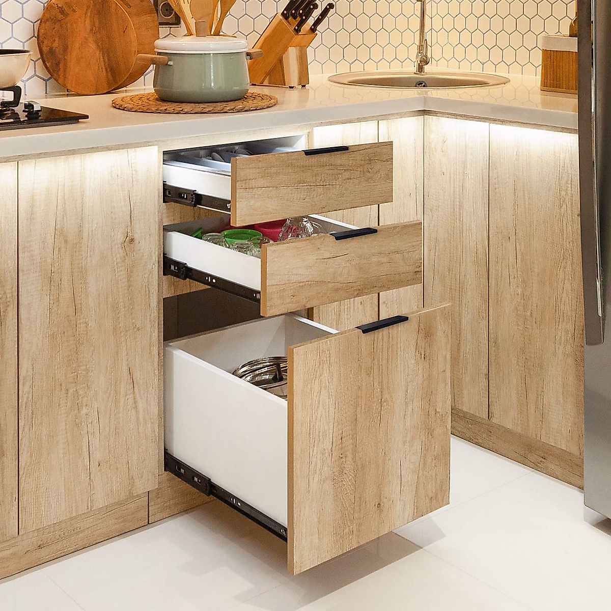 Ravinte 20 Pack Finger Pulls for Cabinets 128mm/5 Length Black Edge Pulls Matte Black Finger Cabinet Pulls Concealed Handles for Kitchen Drawer Finger Edge Pull Tab Handle