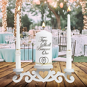 Wedding Unity Candle Set for Ceremonies - Unity Decorative Wedding Candle Centerpiece Sets Catholic White with Gold Decorations Unity Candle Set for Weddings 6" Pillar and 2 10" - Velas Matrimoniales