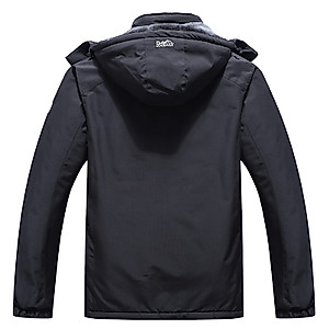 Pooluly Men's Ski Jacket Warm Winter Waterproof Windbreaker Hooded Raincoat Snowboarding Jackets Black-S