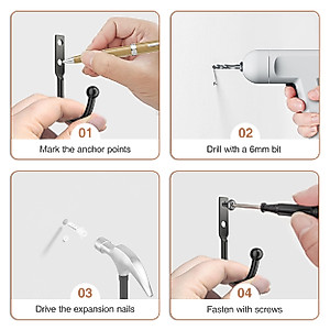 jockcaras Black Wall Hooks for Towel Storage: Holds up to 45 LBS, Larger Size for Bags, Coats, and Keys, Includes Extra Screws, Ideal for Bathroom, Kitchen, Bedroom (6 Pack)