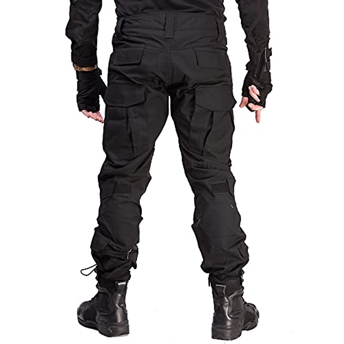HAN·WILD Combat Pants Tactical Pant with Knee Pads Multicam Rip-Stop Trousers Airsoft Hunting Pants (BLACK, L)