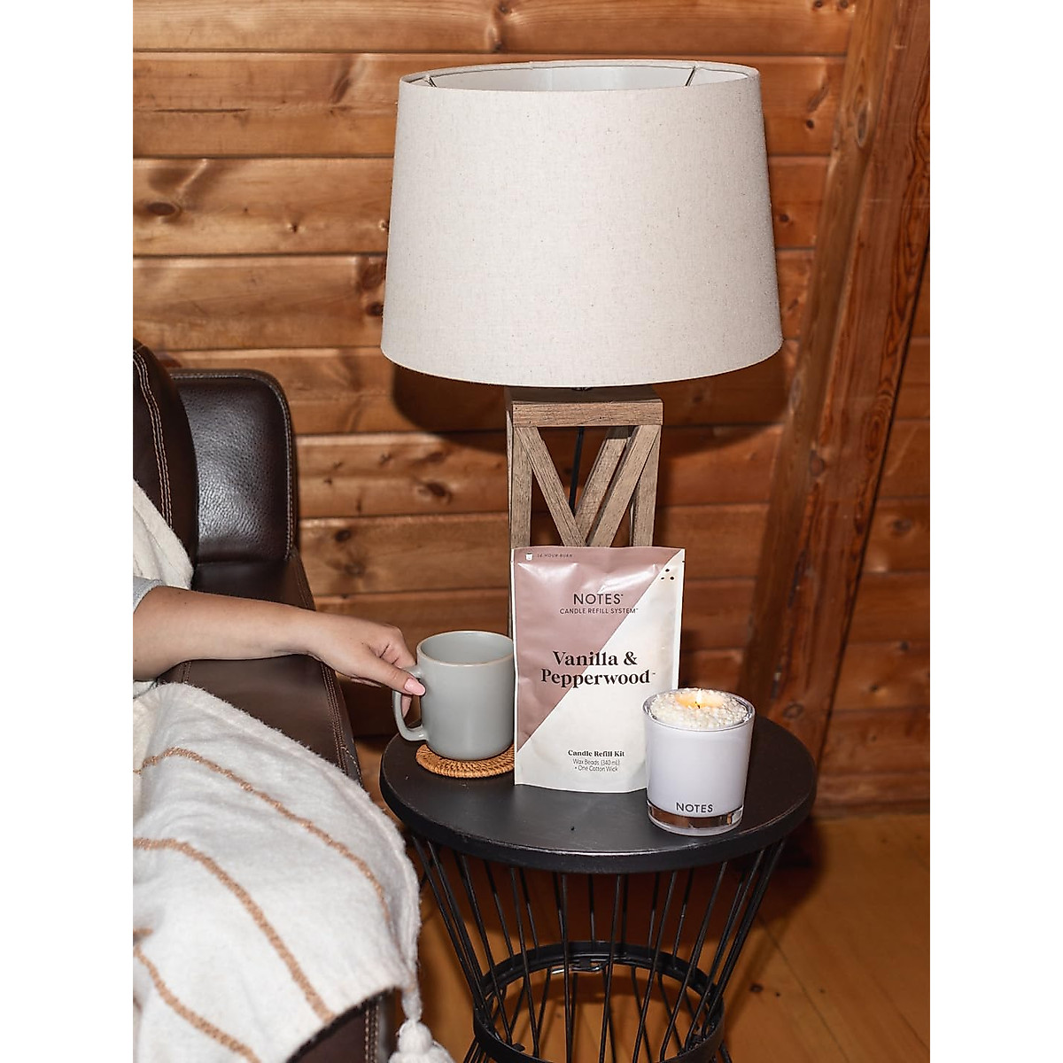 NOTES Sustainable Candle Refill | Non-Toxic Fragrance, Natural Wax Beads (Beeswax, Rice bran and Soy), Cotton Wick and Sustainer - (1) Vanilla & Pepperwood