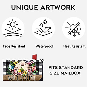 FBCOO Welcome Easter Bunny Rabbit Mailbox Cover Magnetic Standard Size 21" x 19", Eggs Buffalo Plaid Check Decorative Post Letter Box Wrap Decor Funny Farmhouse Garden Yard Outdoor Decoration