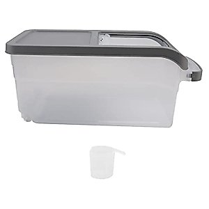 Zudoo Kitchen Food Container 10kg Food Grade PP Rice Storage Box Sliding Lid with Measuring Cup for Home Use (Grey)