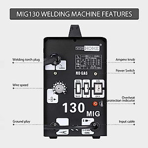 VIVOHOME MIG Welder 130 Flux Core Wire Automatic Feed Welding Machine Portable No Gas 110V DIY Home Welder w/Free Mask Black
