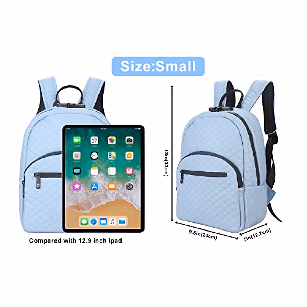 FIREDOG Travel Backpack Purse, Blue Mini Backpack Fashion Casual Small Backpack for Women with Lock