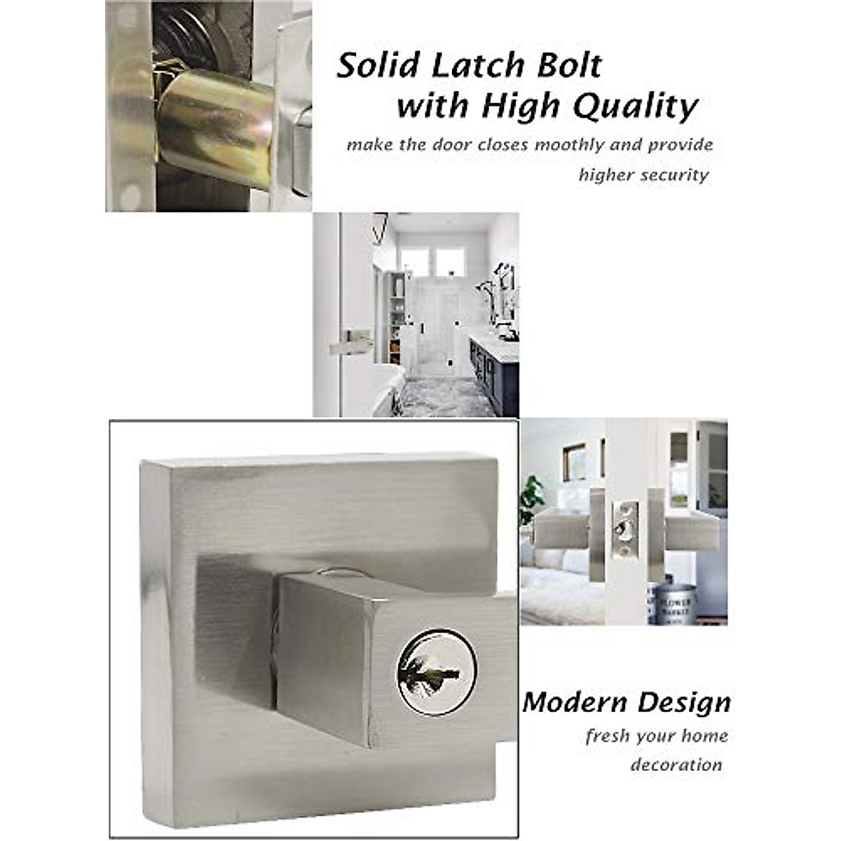 Knobonly Keyed Alike Entry Door Levers One Keyway Entrance/Front Door Handles with Same Keys Satin Nickel, Heavy Duty Keyed Exterior Door Locksets Door Handle Set, Combo Pack of 12