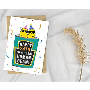 Human Bean 24Th Card - Funny 24Th Birthday Human Bean Card - Baked Bean Card - 24 Years Old - Vegan Cards - Birthday Card Gift For Your Best-Friend-Family-Lover-Partner-Husband-Wife