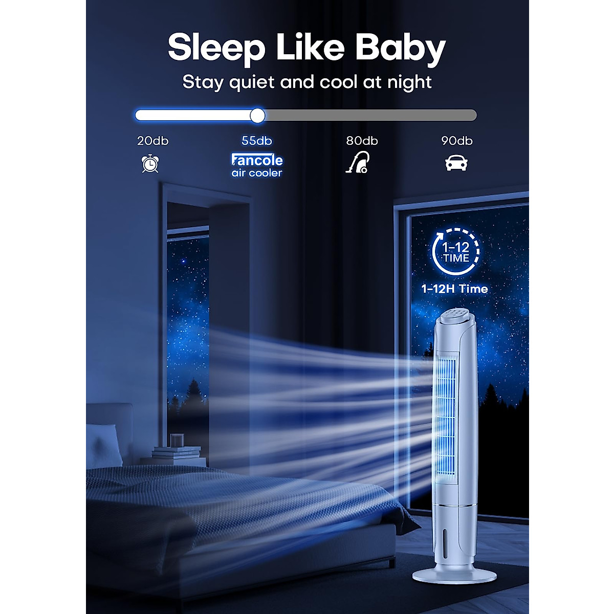 FANCOLE 43-INCH Evaporative Air Cooler, Portable Air Conditioners w/Cool Mode & 3 Speeds, 12H Timer for Auto-Off & Remote, 1 Gallon Water Tank, Wider Oscillating, Air Cooler for Room Bedroom Office