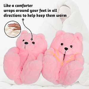 Alayger Women's Plush Teddy Bear Slippers Home Indoor Soft Anti-Slip Cute Winter Warm Floor Shoes Slippers Cartoon