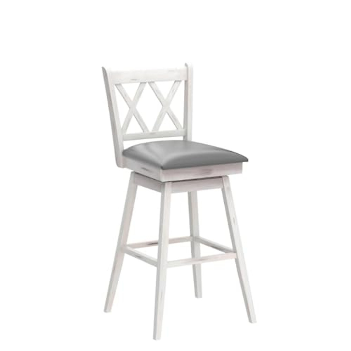 COSTWAY Bar Stool Set of 4, 360 ° Swivel Bar Height 29.5 inch Bar Stool with Foot Rest Upholstered Cushion & Ergonomic Backrest, Sturdy Frame, for Pub, Restaurant, Home (4, Antique White + Grey)