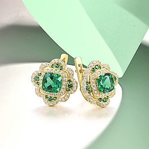 Santuzza 925 Sterling Silver Flower Shape Gemstone Earrings Gold Plated Green Spinel White Cubic Zirconia Daisy Huggie Earrings for Women