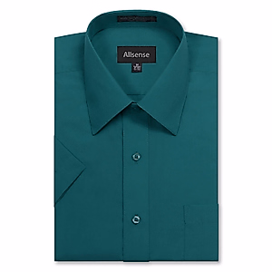 Allsense Men's Regular Fit Short Sleeve Dress Shirts 18-18.5N 2XL Teal