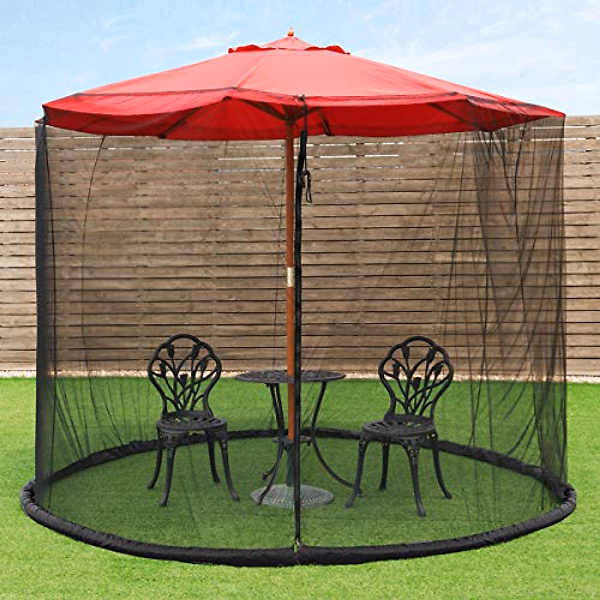 Tangkula 9/10FT Patio Umbrella Screen, with Zipper Door and Polyester Mesh Netting, Height and Diameter Adjustable, Suitable for Outdoor Patio Camping Umbrella