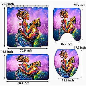 Traditional African American Shower Curtains for Bathroom, African Bathrooom Sets with Shower Curtain and Rugs, Black Girl Shower Curtain Bathroom Set (Violet)