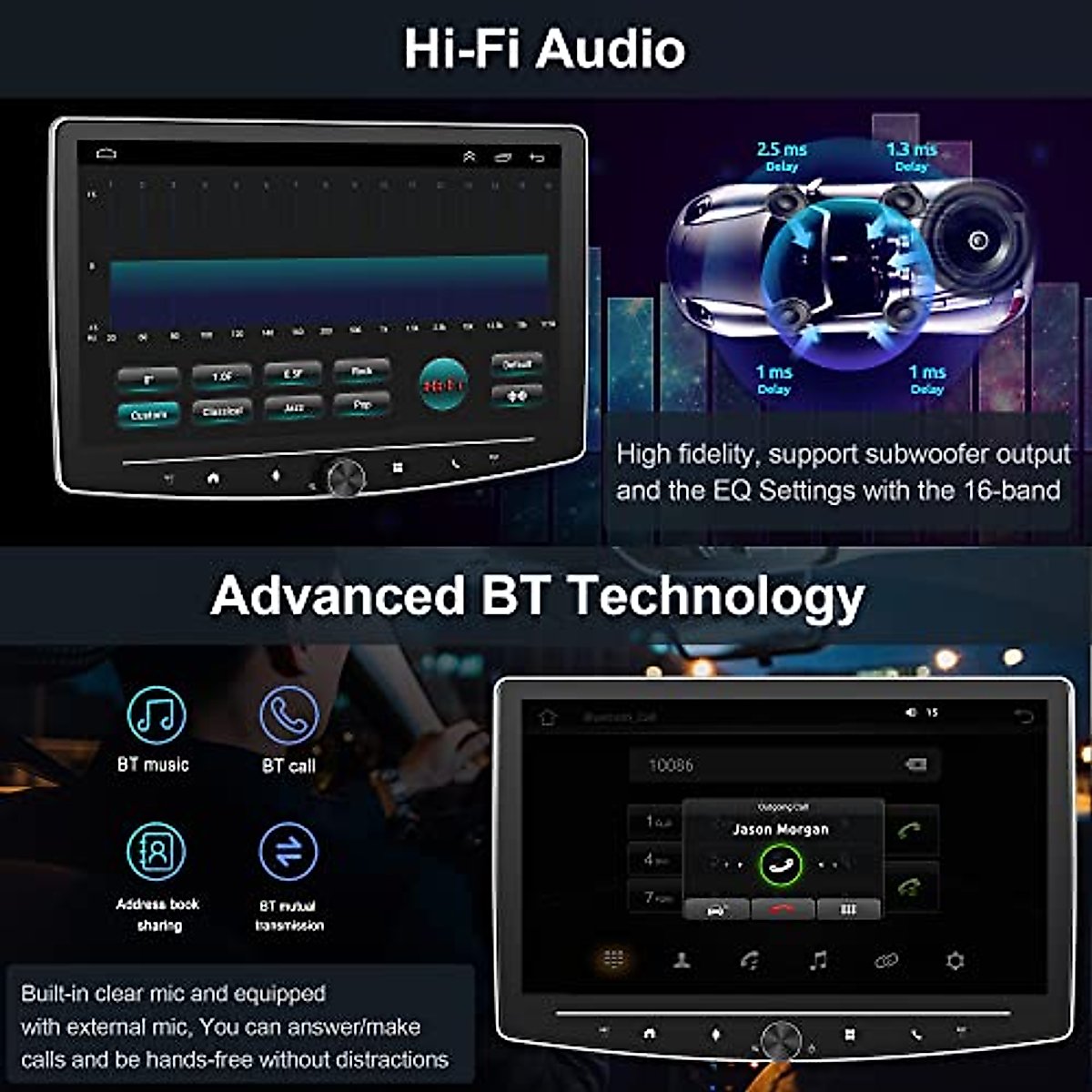 2G+32G Android 10 inch Single Din Car Stereo with Wireless Apple Carplay, Adjustable Touch Screen Bluetooth Car Radio Audio with GPS Navigation Android Auto WiFi USB FM HiFi + Backup Camera