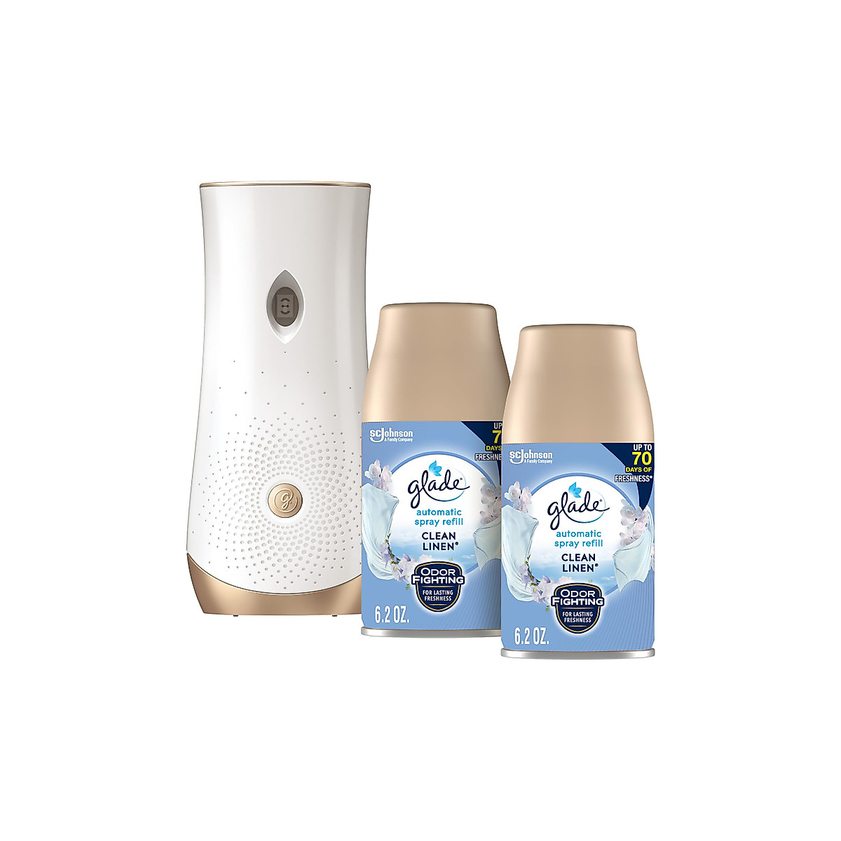Glade Automatic Spray Refill and Holder Kit, Air Freshener for Home and Bathroom, Clean Linen, 6.2 Oz, 2 Count