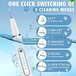Plaque Remover for Teeth: Dog Teeth Cleaning Kit for Tartar Stains Removal Electric Pet Ultrasonic Tooth Cleaner with LED Light Finger Toothbrush Dental Care for Dog Cat 5 Modes (White)
