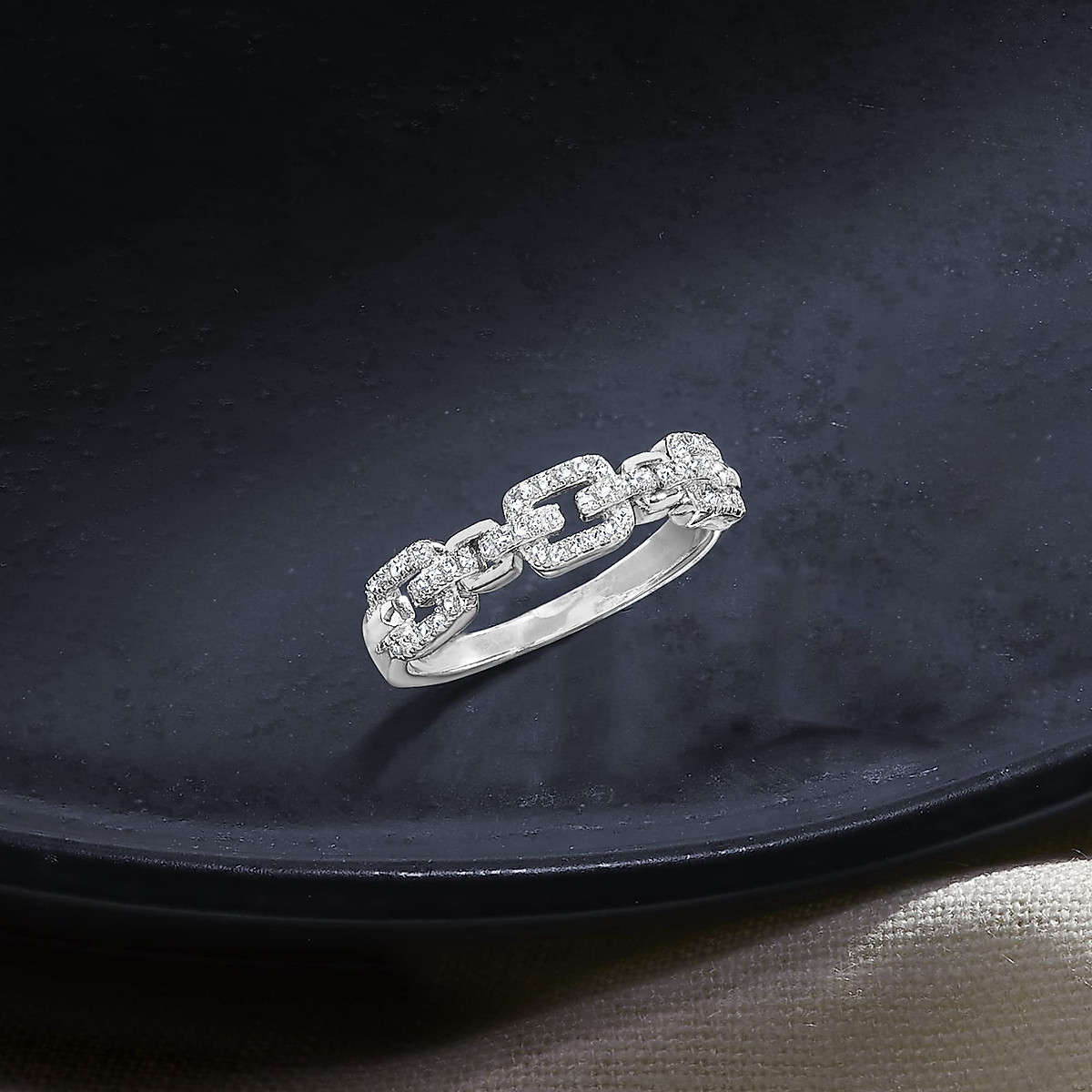 Ross-Simons 0.15 ct. t.w. Diamond Paper Clip Link Ring in Sterling Silver. Size 5