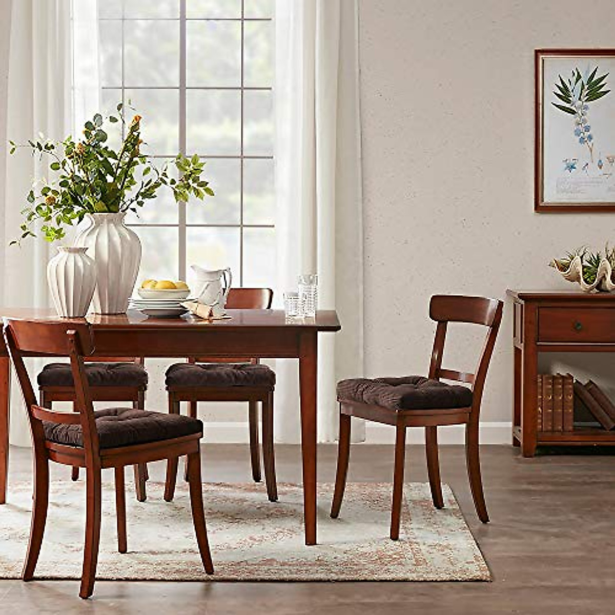 Sweet Home Collection Chair Cushion Crushed Memory Foam Pads Premium Slip Non Skid Microdot Rubber Back Tufted 16" x 16" x 3.25" Thick Seat Cover, 6 Count (Pack of 1), Chocolate Brown