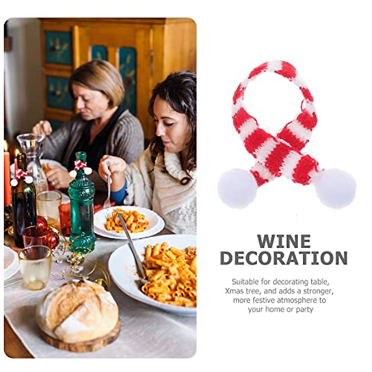 LUOZZY 18Pcs Christmas Mini Knit Scarf Miniature Snowman Scarf Mini Doll Scarf Mini Santa Claus Scarf Christmas Knitted Scarf for Wine Bottle Christmas Party Supplies (Red White, 1 * 23cm)