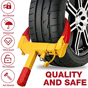 3 Pcs Wheel Lock for Cars, Heavy Duty Trailer Wheel Lock Universal Security Anti Theft Tire Clamp for Vehicles Boot Camper SUV ATV Boat Motorcycle Golf Cart Deterrent(Yellow, Red)