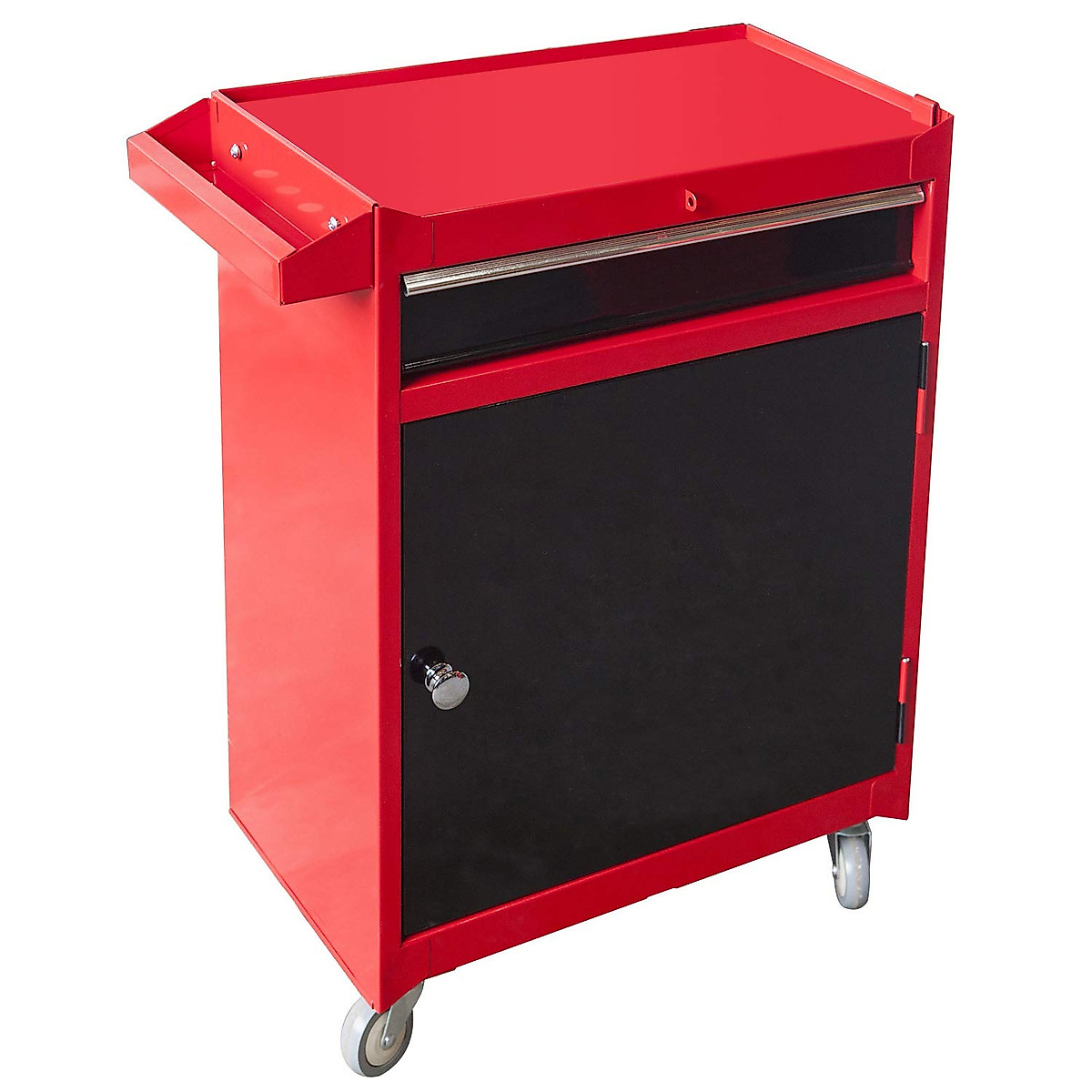 Wolf Rolling Garage Workshop Tool Organizer: Detachable 4 Drawer Tool Chest with Large Storage Cabinet and Adjustable Shelf, Red/Black (WF1204R-RB)