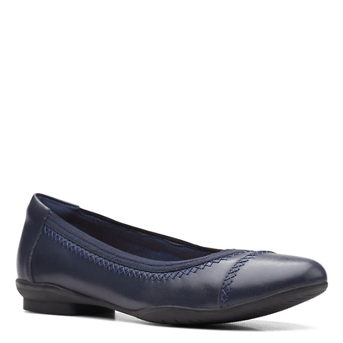 Clarks Women's Sara Bay Ballet Flat, Navy Leather, 5