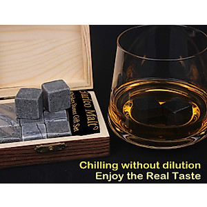 Whiskey Stones Gift Set Pack of 9 Whiskey Rocks in Engraved Wooden Gift Box, for Dad/Whisky/Bourbon Drinker, Men/Women Birthday Present, Barleo Malt°