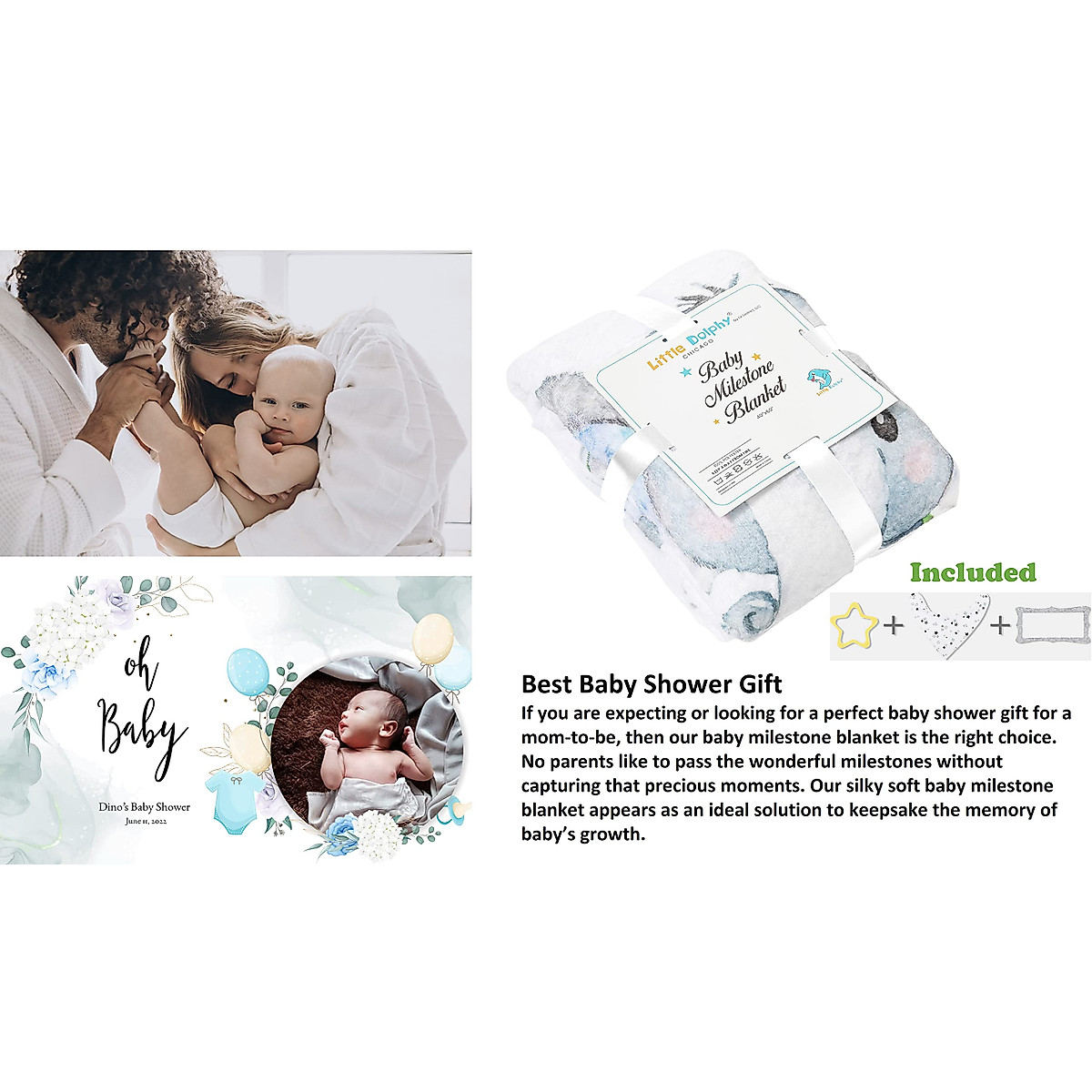 Baby Milestone Blanket, 60"x40", Baby Month Blanket for Unisex Babys, First Year Calendar Monthly Growth Chart, (Light Gray Elephant)