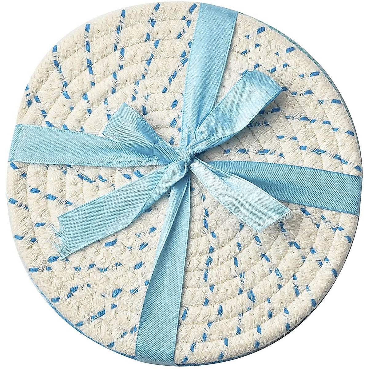 Kitchen Pot Holders Set Trivets Set 100% Pure Cotton Thread Weave Hot Pot Holders Set (Set of 3) Stylish Coasters, Hot Pads, Hot Mats, Spoon Rest for Cooking and Baking by Diameter 7 Inches (Blue)