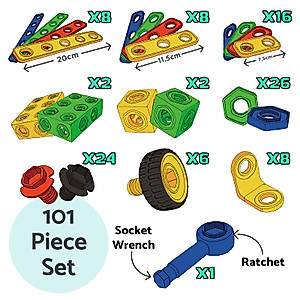 SUPA STEM Bolt Builders Kids Building Blocks | 101 Pcs Kids Building Toys | Nuts and Bolts Construction Toy Building Sets | Educational Toys for 3 Year Old Boys and Girls and Up | Ages 3 4 5 6 7 8 +