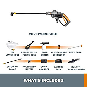 WORX 20V Hydroshot Cordless Pressure Washer WG620.5 Portable Power Cleaner,w/Accessories, 1 * 2.0Ah Battery & Charger Included