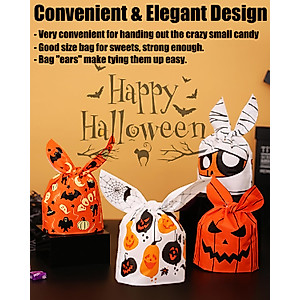 KOCOVIMI 100Pcs Halloween Trick or Treat Bags, 4 Style Patented Appearance Halloween Candy Bags for Kids, Cute Rabbit Ear Halloween Treat Bags Goody Bags Cookie Bags for Halloween Party