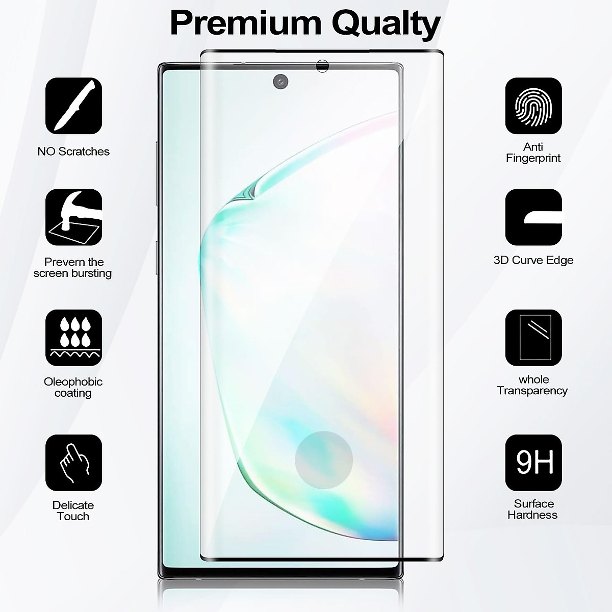Audins [2+2 Pack Galaxy Note 10 Screen Protector, 9H Tempered Glass with Camera Lens Protector, Ultrasonic Fingerprint Support, 3D Curved, HD Clear Scratch Resistant for Samsung Galaxy Note 10 5G