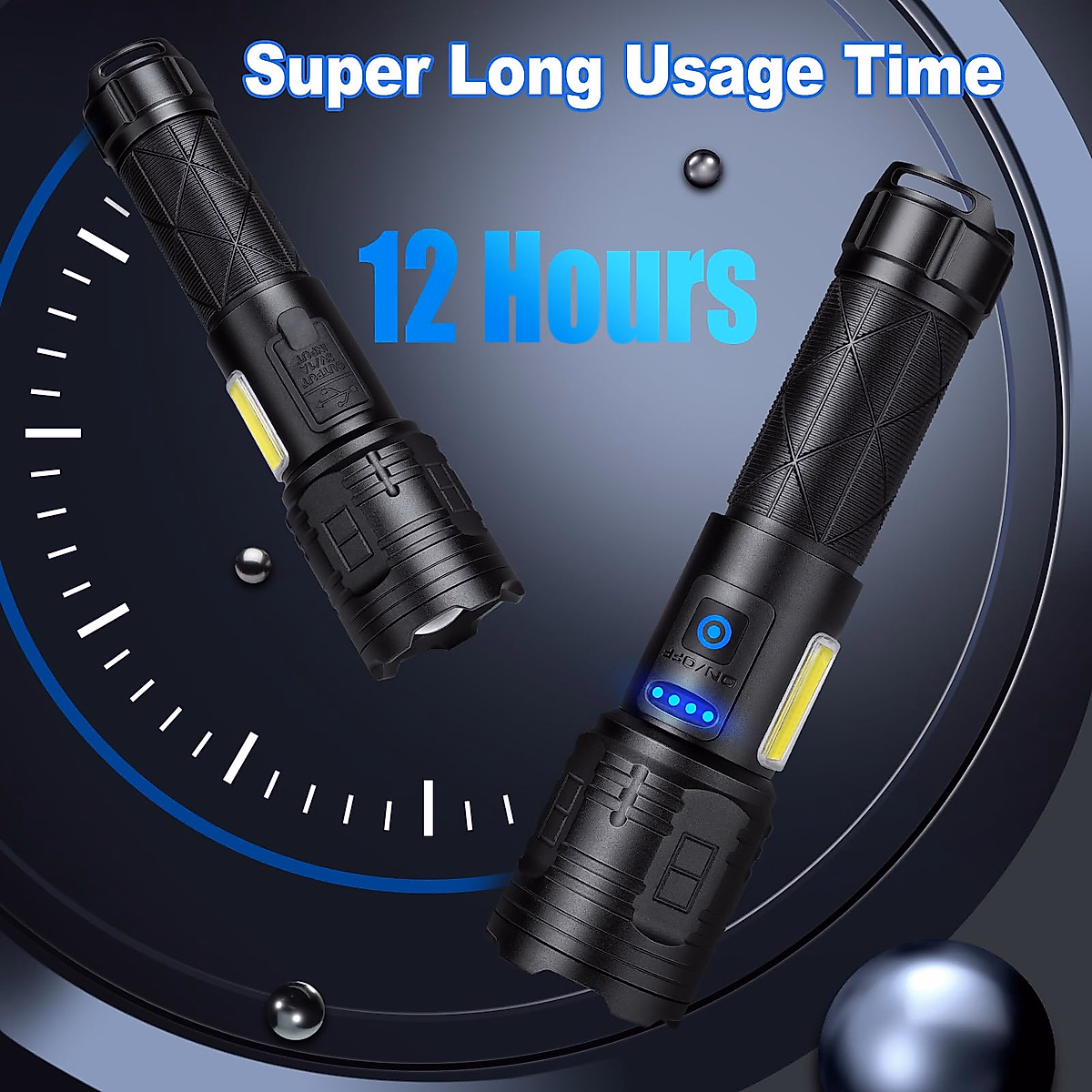 Kmivo Rechargeable LED Flashlights High Lumens 2 Pack, 900000 Lumen Super Bright Flashlight with USB Cable, 7 Modes Powerful Flashlight Waterproof Flash Light for Home Emergencies Camping