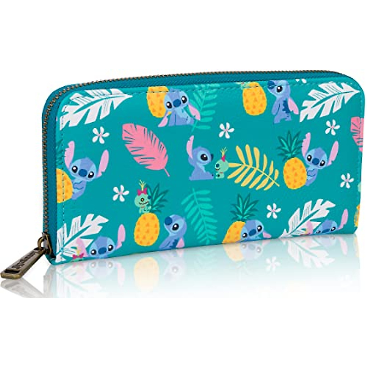 Loungefly Disney Stitch Tropical Print Faux Leather Wallet - Accordion Style & Zip Around