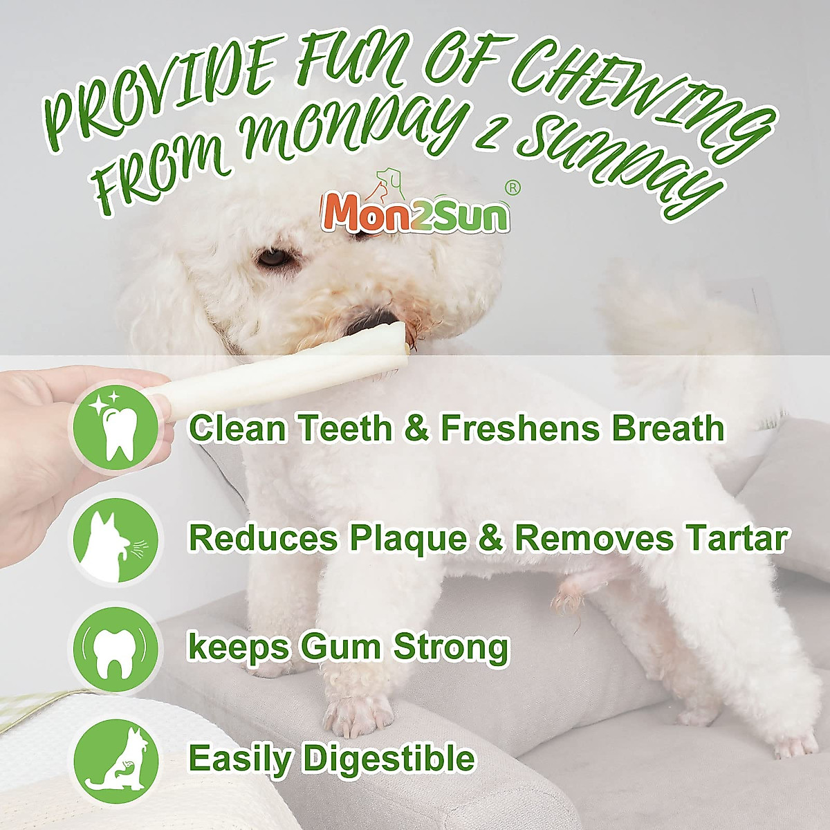 MON2SUN Dog Rawhide Rolls Twist Sticks 6.5 Inch Dog Chew Treats Natural Flavor 60 Count for Puppy and Small Dogs