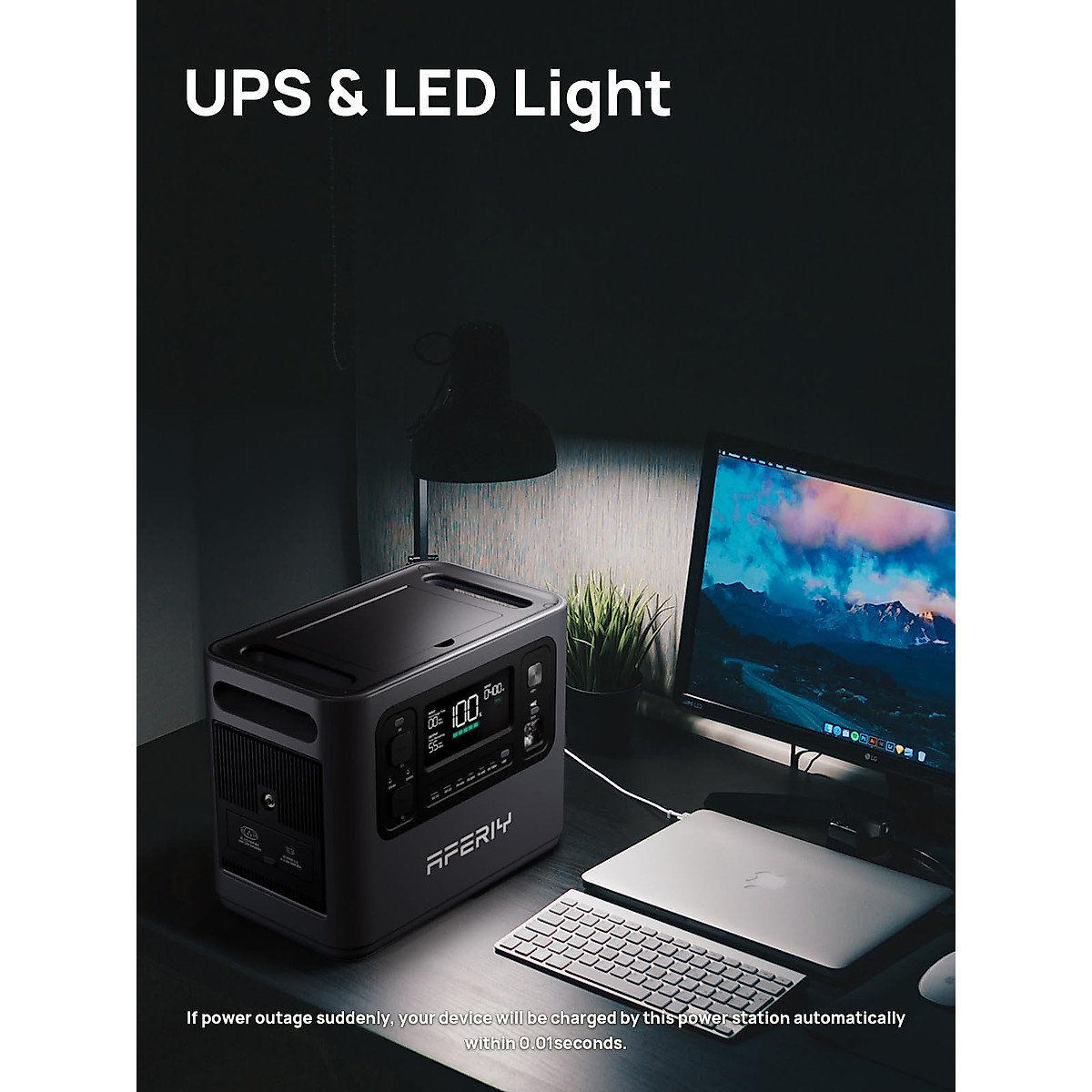 AFERIY Portable Power Station 2000W (4000Wmax) 1997Wh/624000mAh LiFePO4 UPS Pure Sine Wave, Fully Charged in 1.8 Hours, 3500 Cycles + 16 Output ports Solar Generator for Camping, RV, Home, Emergency