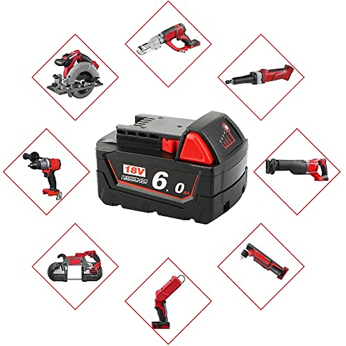 waitley 18V 6.0Ah Replacement Battery Compatible with Milwaukee M18 18v 6000mAh M18B Lithium-Ion Battery Cordless Power Tools