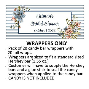 Rustic Floral Personalized Candy Bar Wrappers for Chocolate, Birthday Party Favors, Hershey Bar Labels, Pack of 20