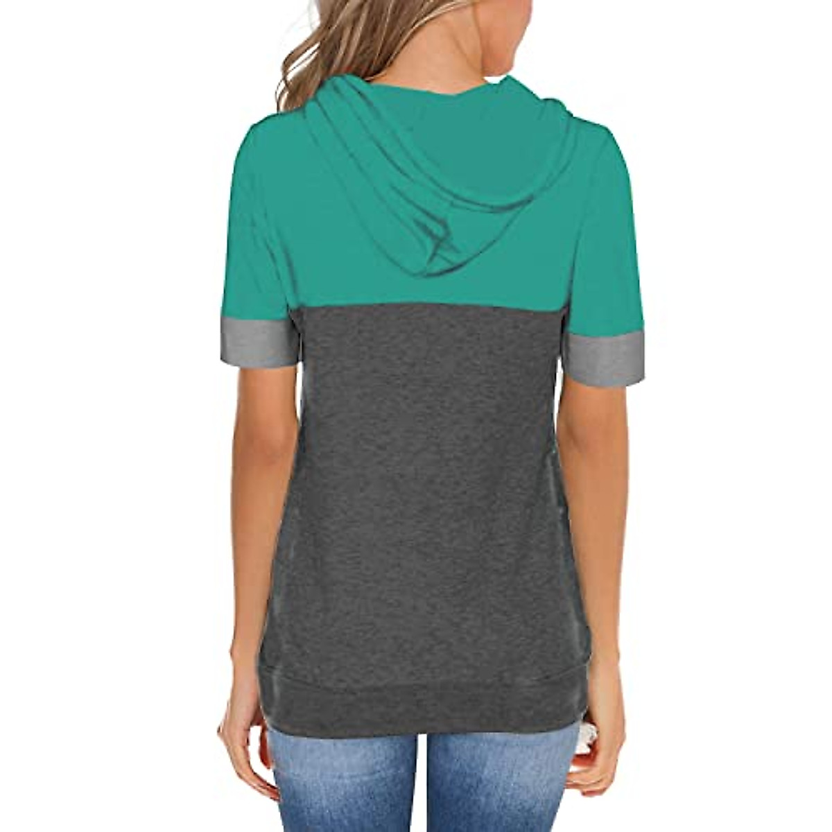 Womens Summer Tops 2023 Dressy Casual Tshirts Ladies Fashion Clothes Hoodies for Women Short Sleeve Blouses Trendy Tunics Camisas de Mujer Cyan Grey X-Large